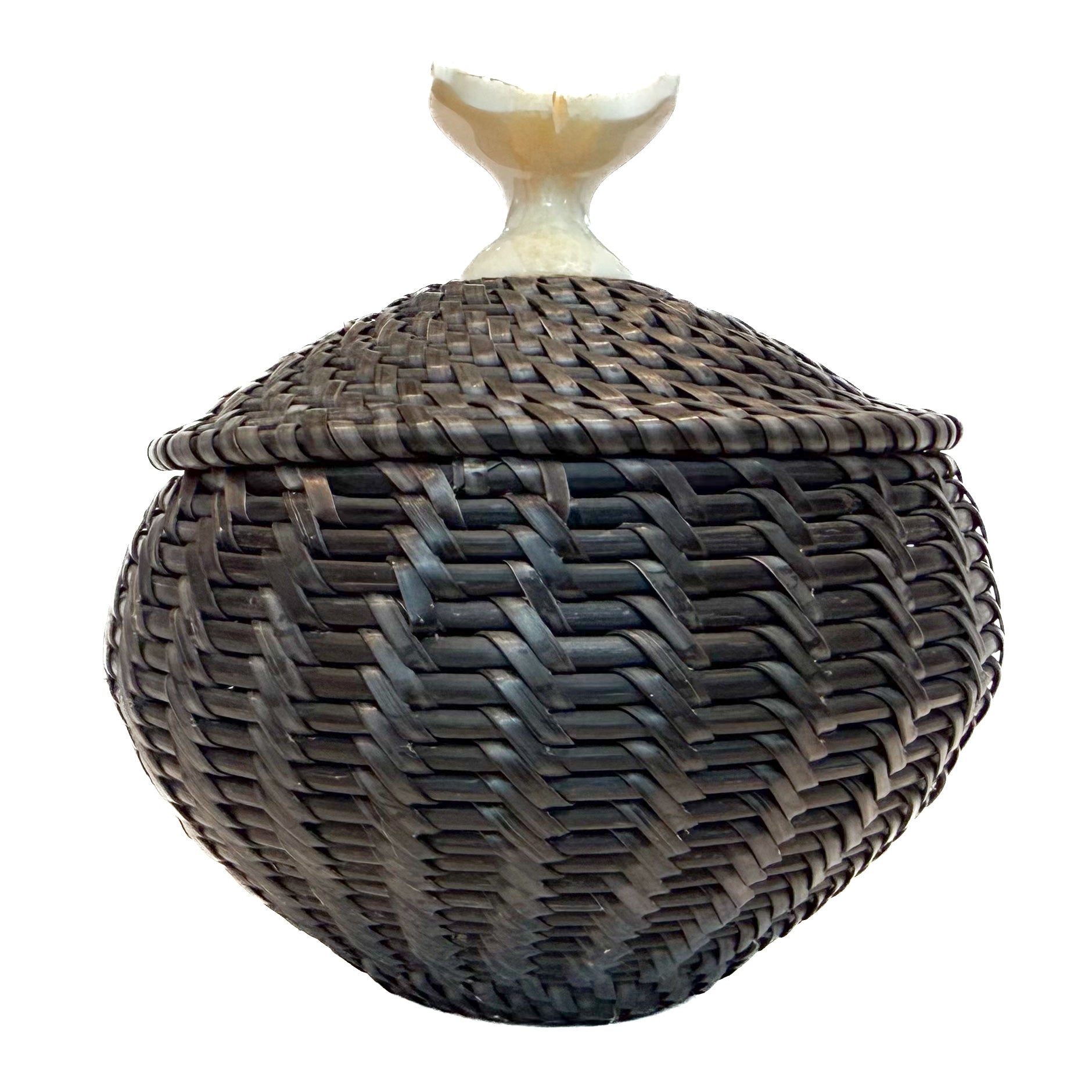 James Omnik Jr.- Small Baleen Basket with Ivory Whale Tail Finial ...